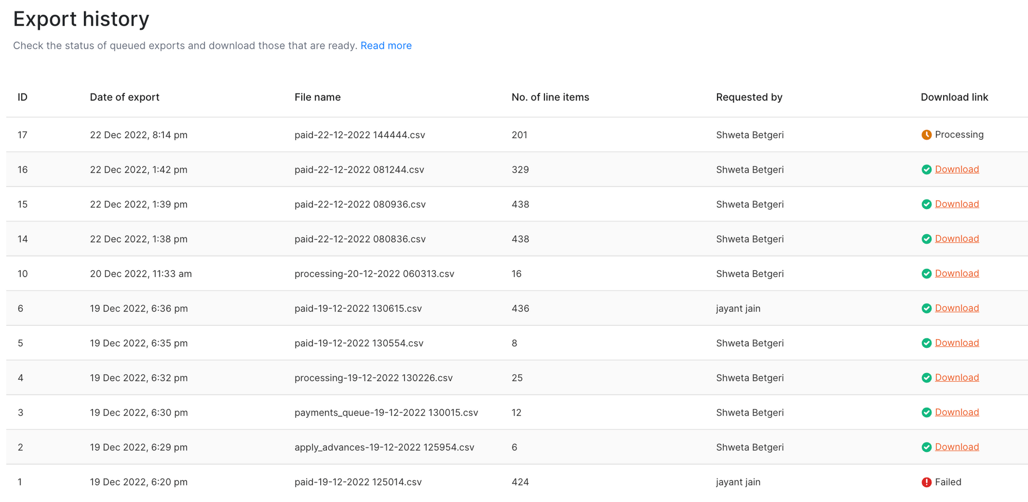 What is Export History?