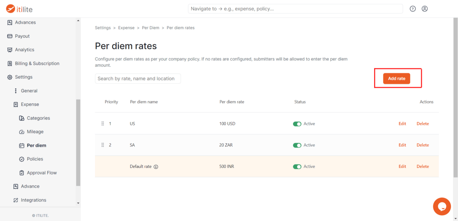 How to configure per diem rates?