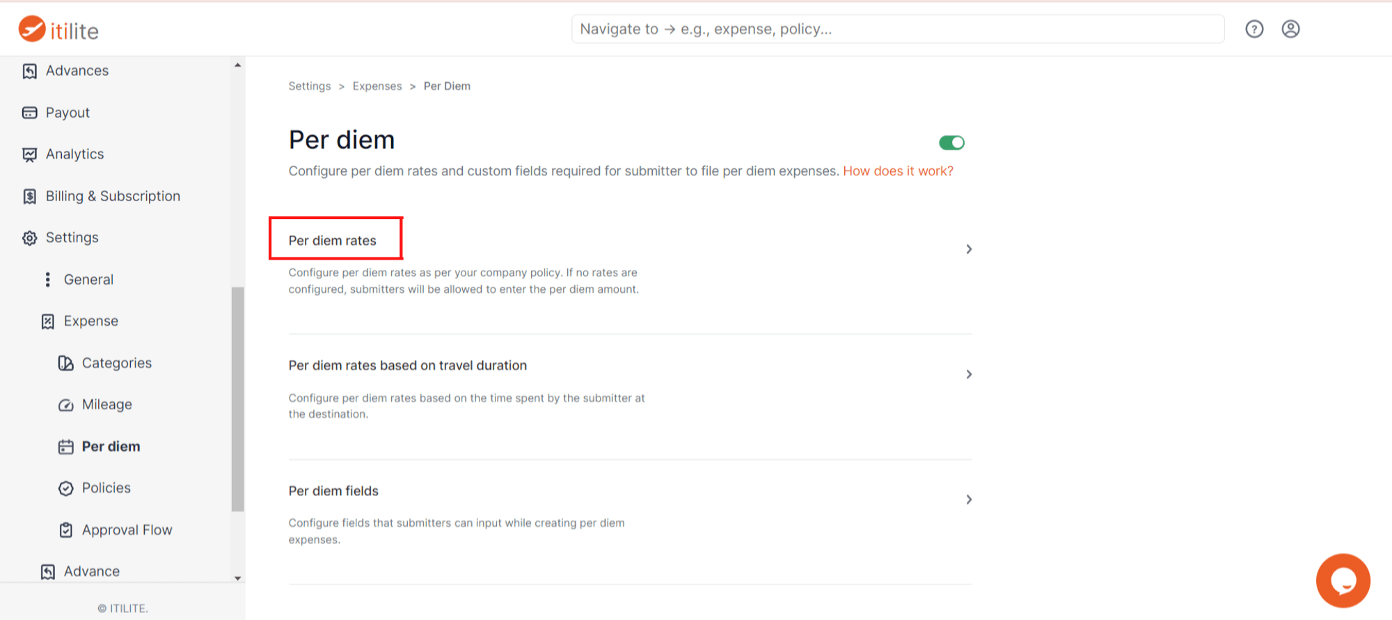 How to configure per diem rates?