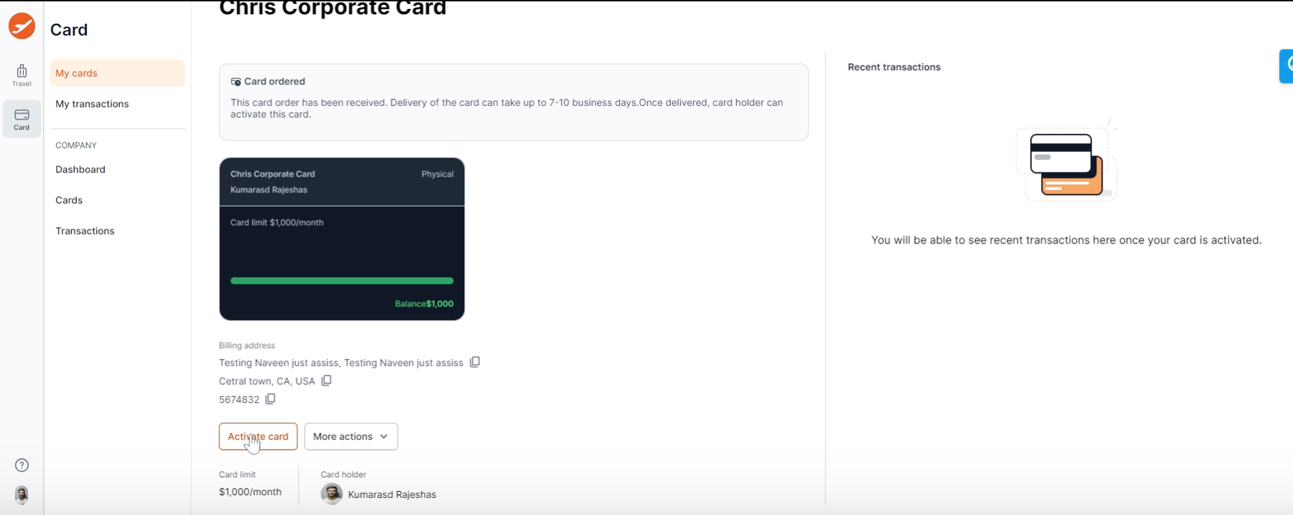 How to activate a physical card?
